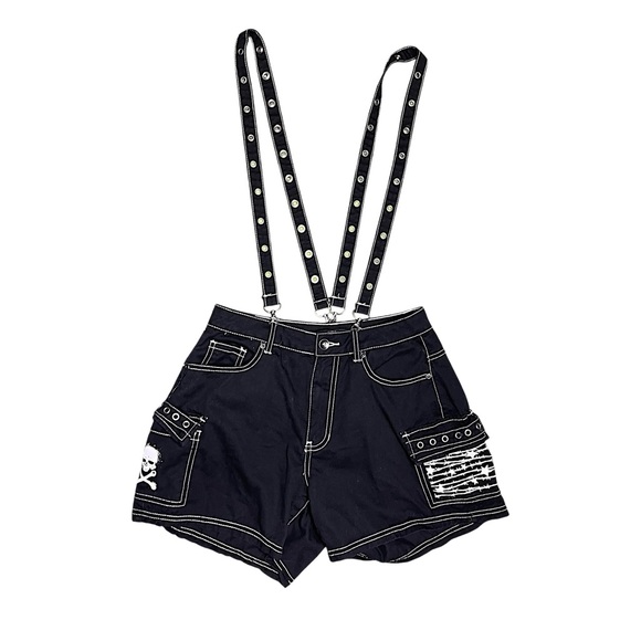 Hot Topic | Shorts | Y2k Hot Topic Goth Punk Black Shorts Suspenders ...